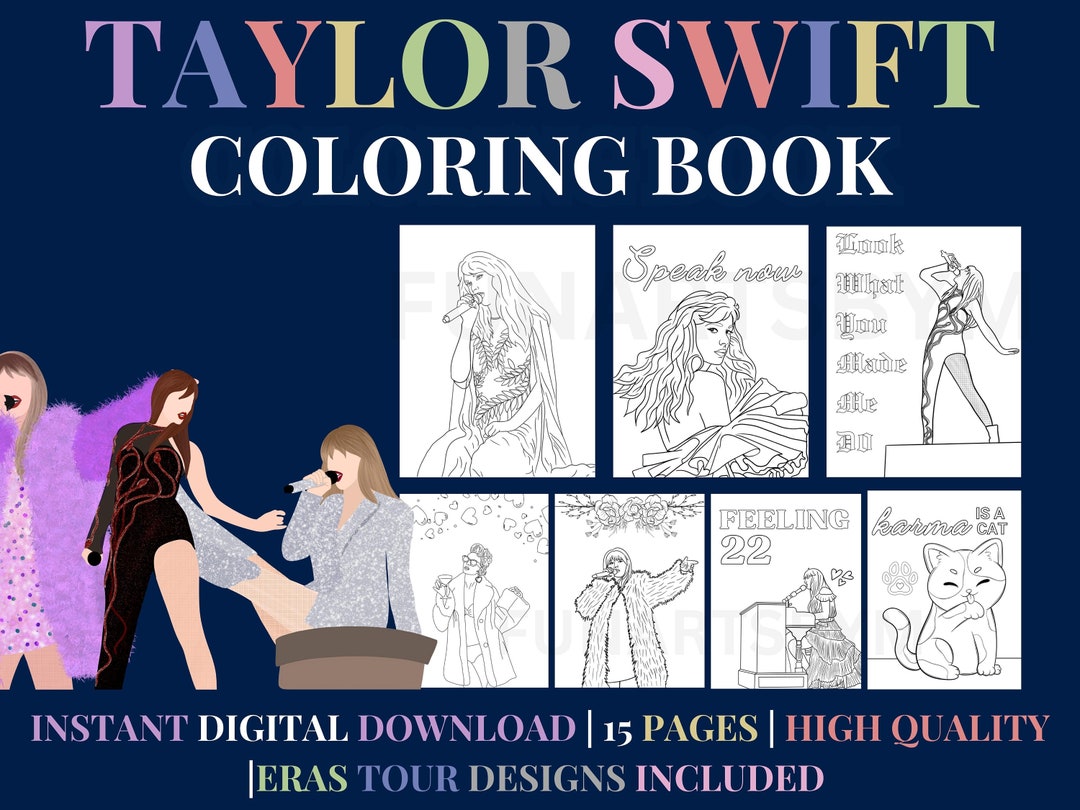 Taylor Swift Coloring Book Digital File , the Eras Tour Designs ...