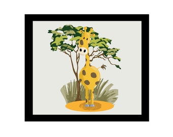 Orange Giraffe in Stripes Print, Nusery Art, Nursery Giraffe, Kids Room ...