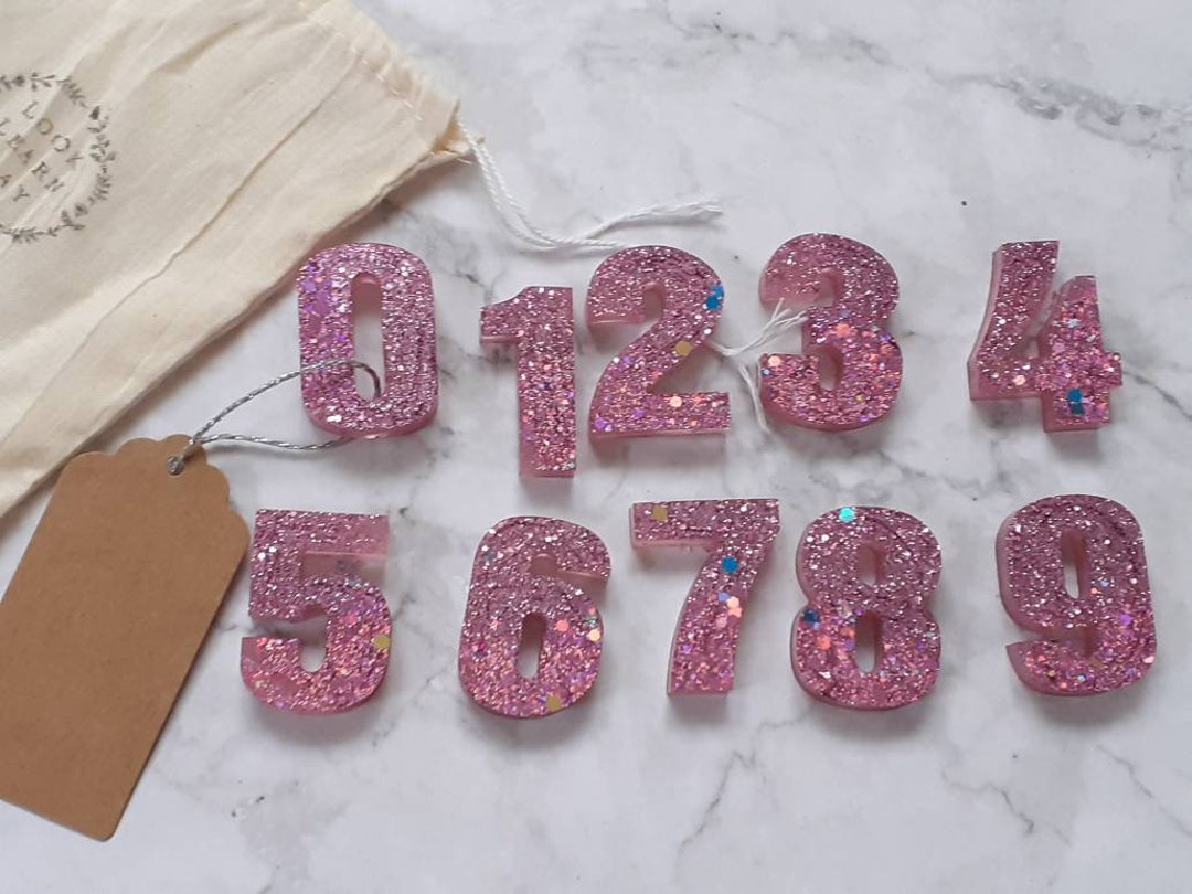 Pink Glitter Resin Numbers Set Counting Activities Reading - Etsy