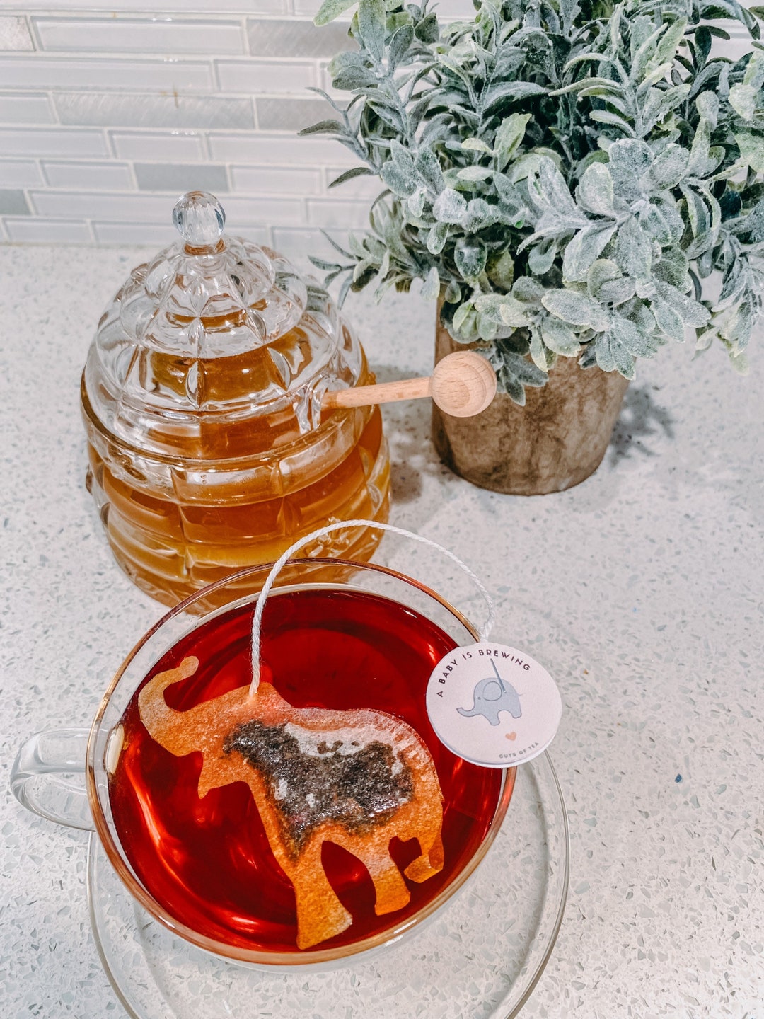 Baby Shower Elephant BULK Tea Bag W/ Wooden Honeycomb Stick | FREE ...