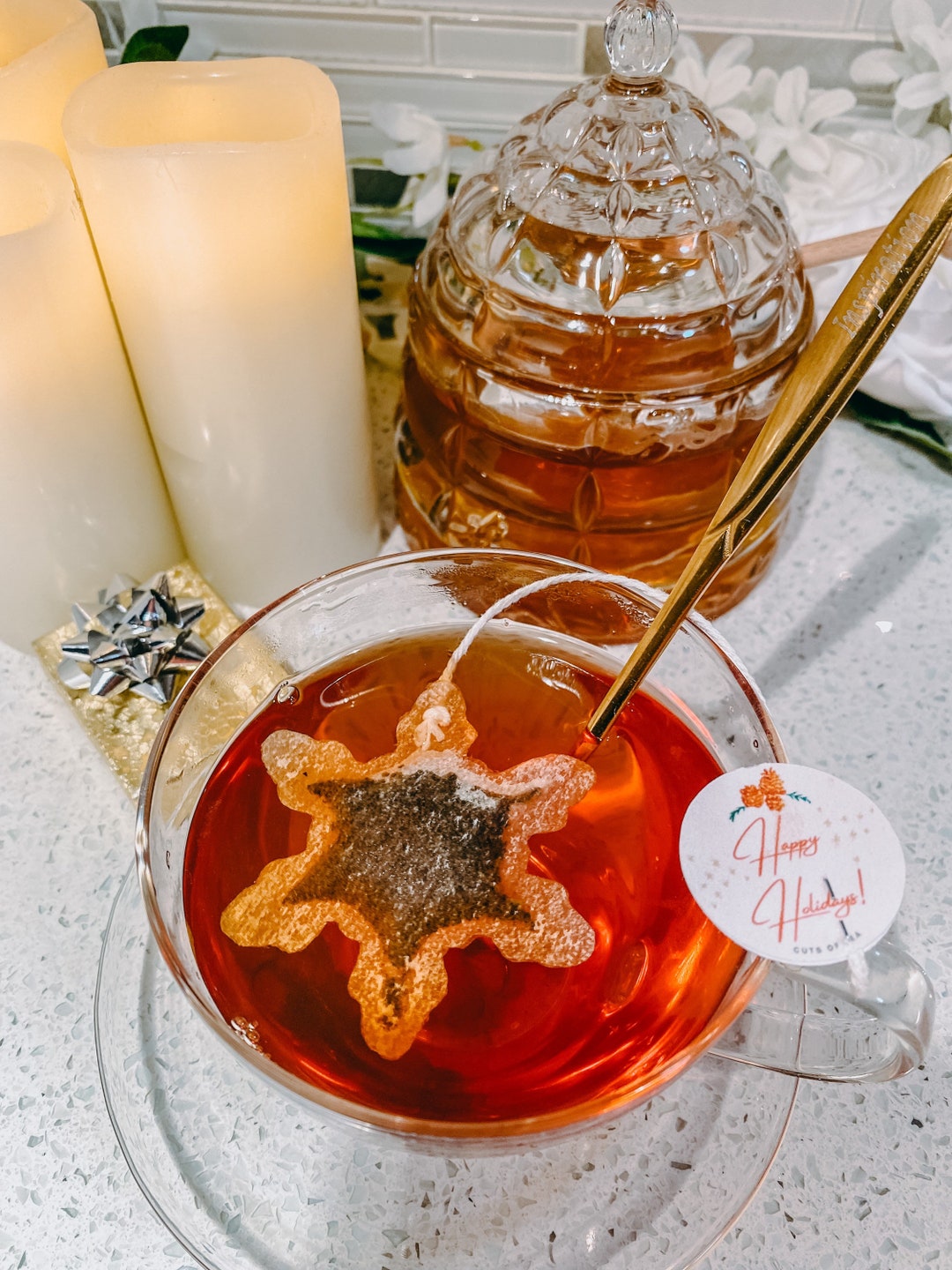Snowflake 6 Tea Bags | FREE Shipping | 1 Mini Wooden Honeycomb Stick ...