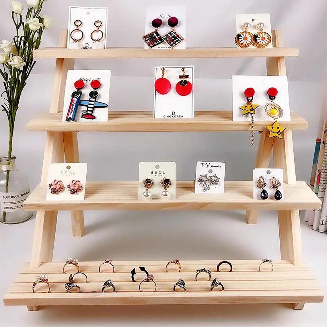 Wood Jewelry Display Stand Multiple Necklace Showcase Display - Etsy