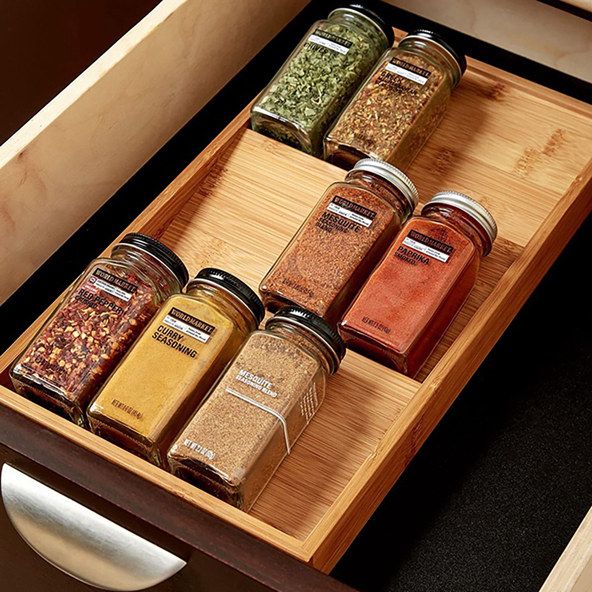 Hand Wooden Spice Rack Organizer 3-tier Bamboo Seasoning Drawer Tray ...
