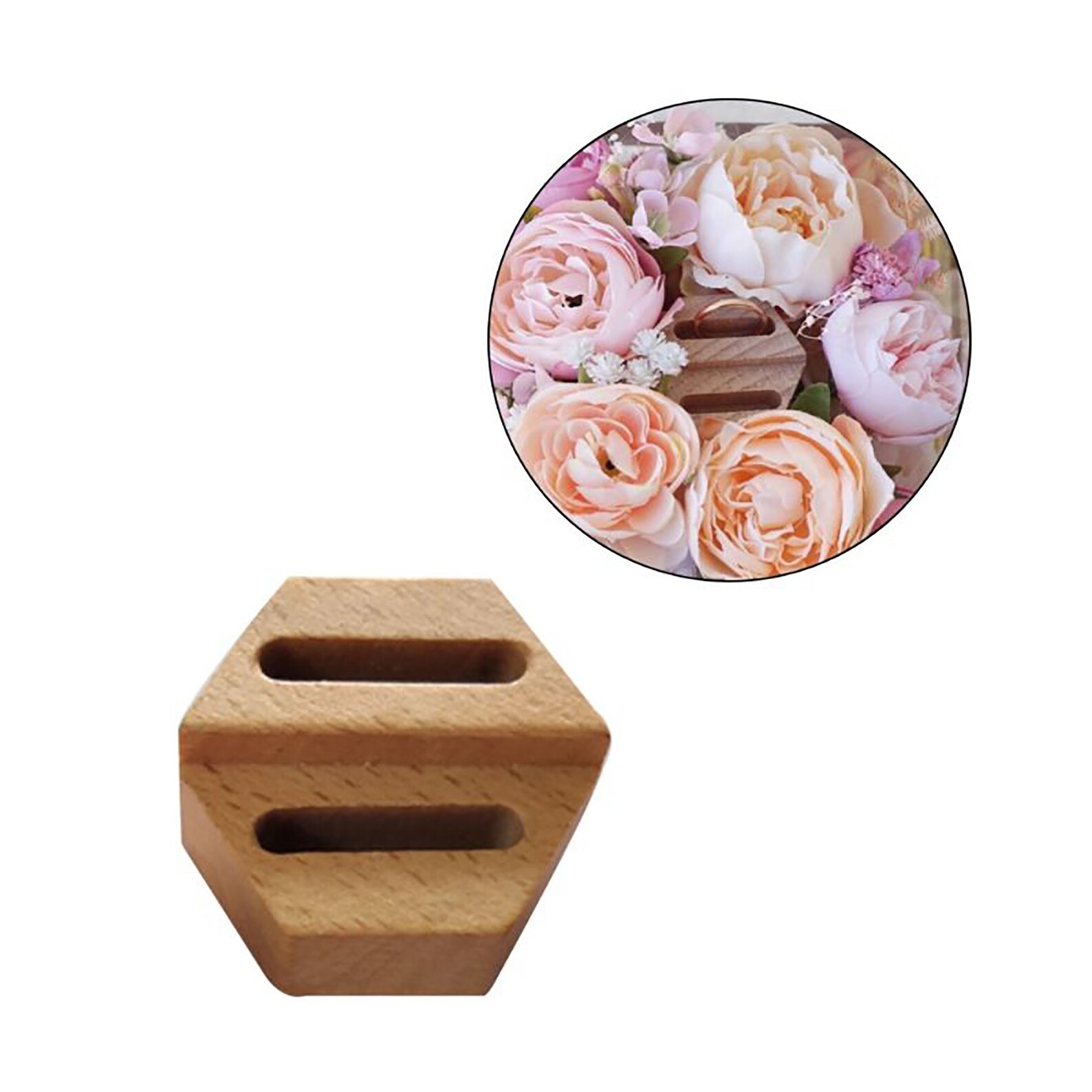 Hand Made Wooden Hexagon Ring Display Stand Couples Rings Storage Rack ...