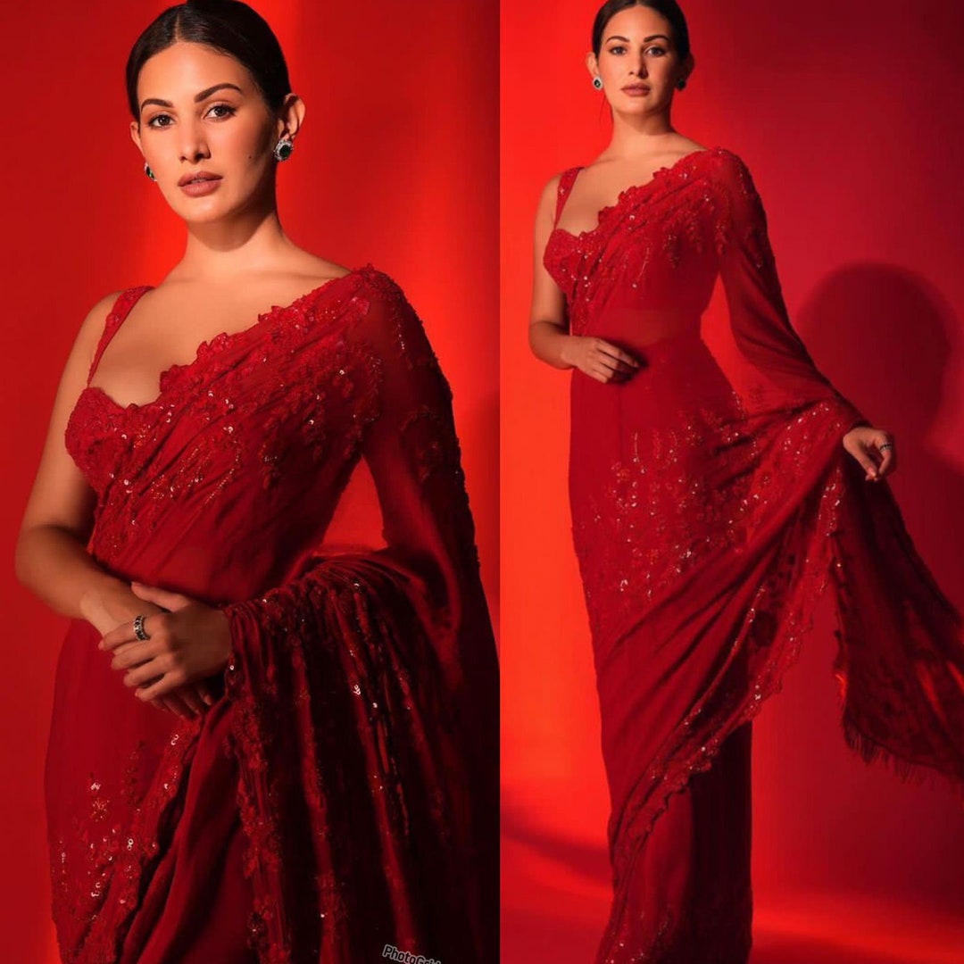 Manish Malhotra Inspired Red Color Embroidery & Cut Work Georgette ...