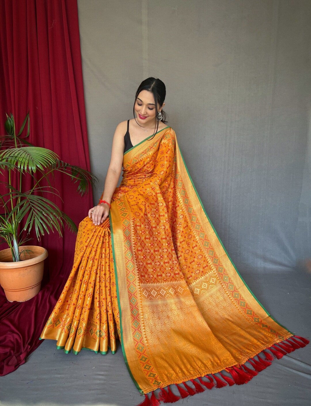 Yellow Color Haldi Sabyasachi Inspired Silk Patola With Meenakari and ...