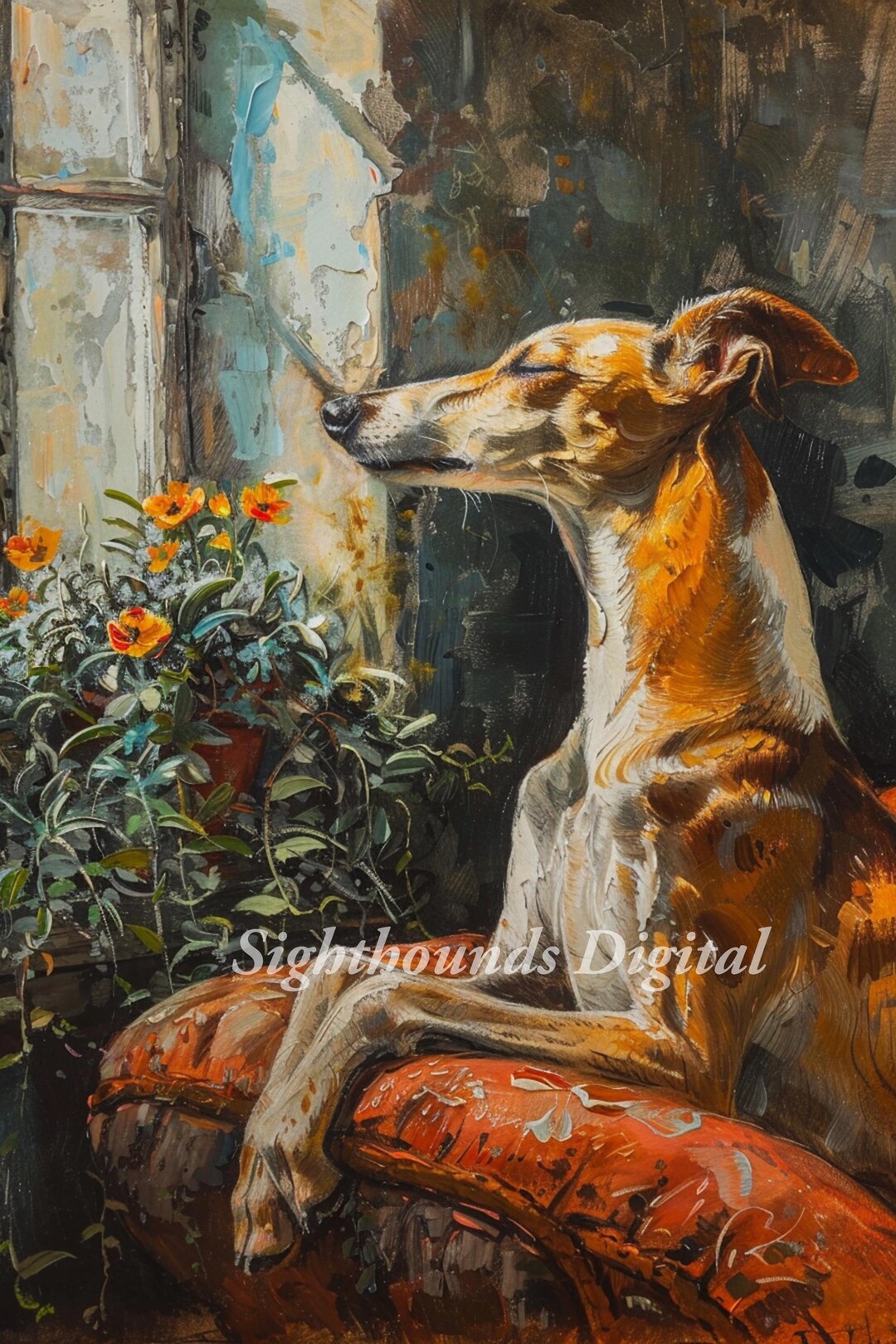 Whippet Basking in the Sun - Chagall Style Digital Dog Art - Whippet ...