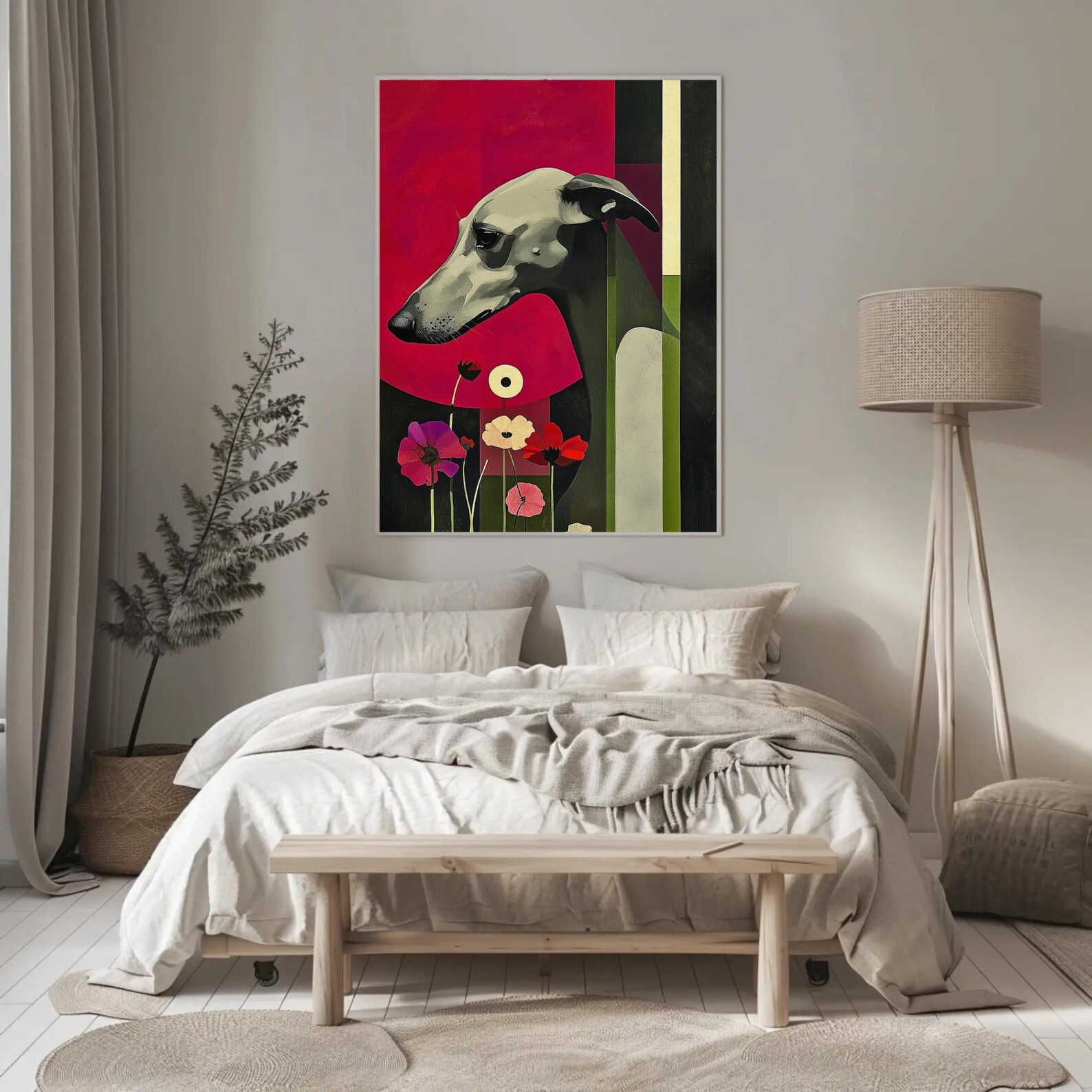 Greyhound Art Print: Modern Abstract Dog Portrait With Flowers (18x24 ...