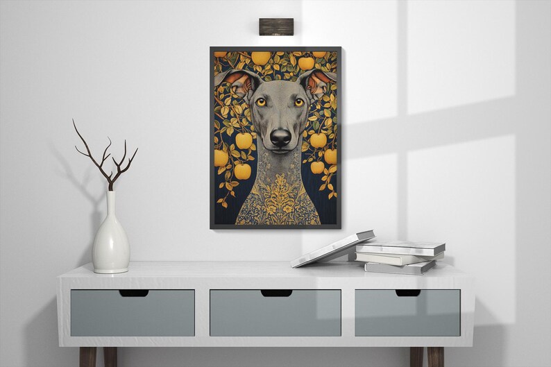 Gold and Grey Greyhound Art Whippet Wall Decor Mystical Dog ...