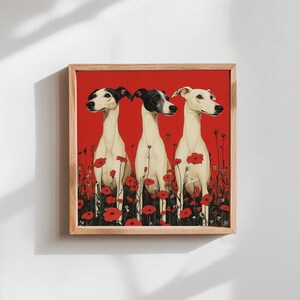 Whippet Dog Art Print - Modern Dog Wall Art With Red Poppies- Whippet ...