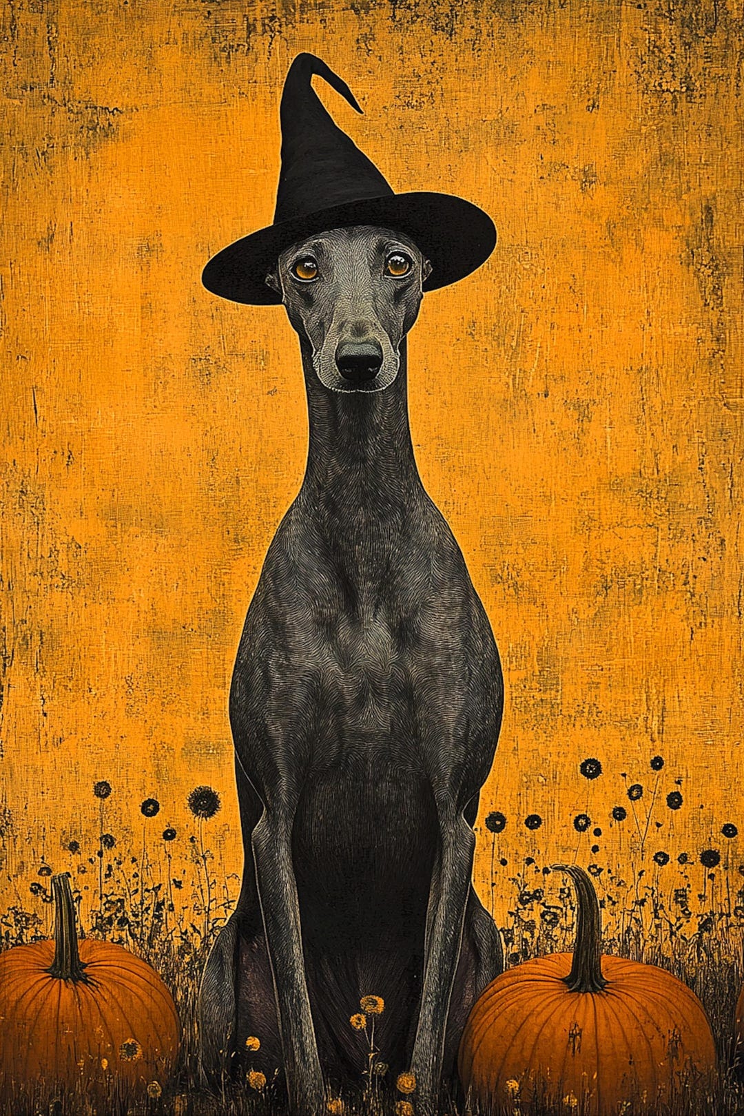 Halloween Whippet Art - Witchy Dog Digital Print - Spooky Greyhound ...
