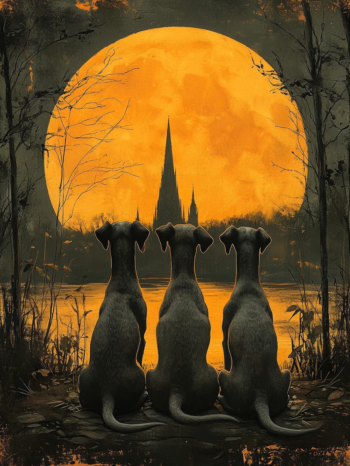 Greyhound Trio Wall Art - Full Moon Digital Print - Whippet Silhouette ...
