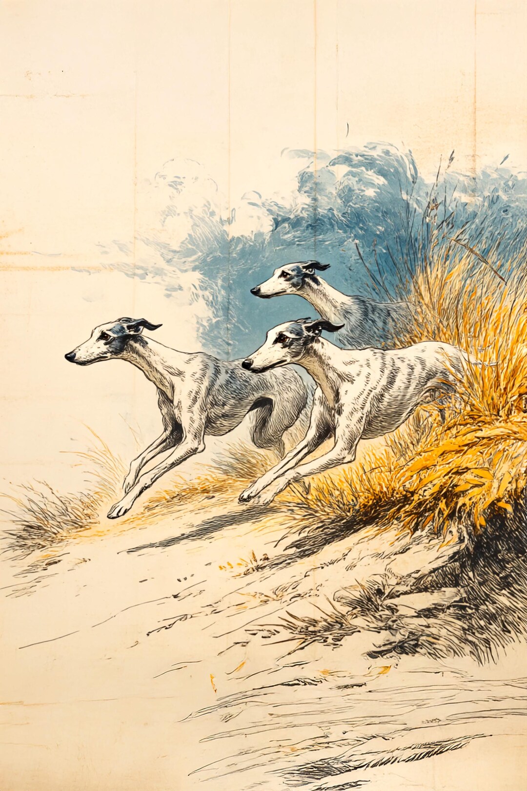 Vintage Greyhound Illustration | Elegant Dog Art Print (digital ...