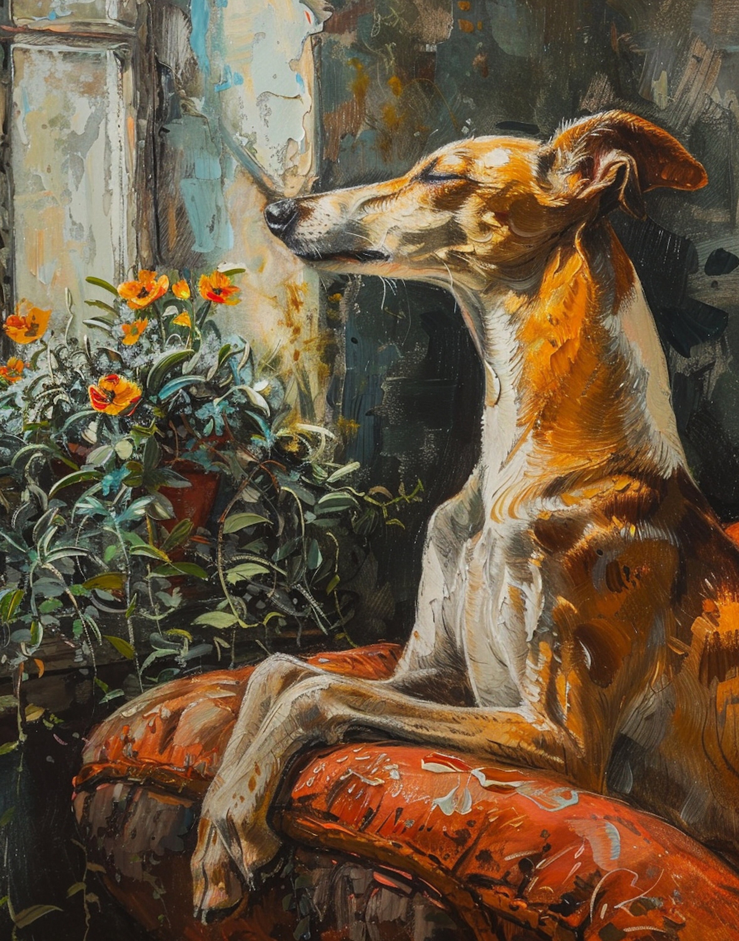 Whippet Basking in the Sun Chagall Style Digital Dog Art Whippet Home ...
