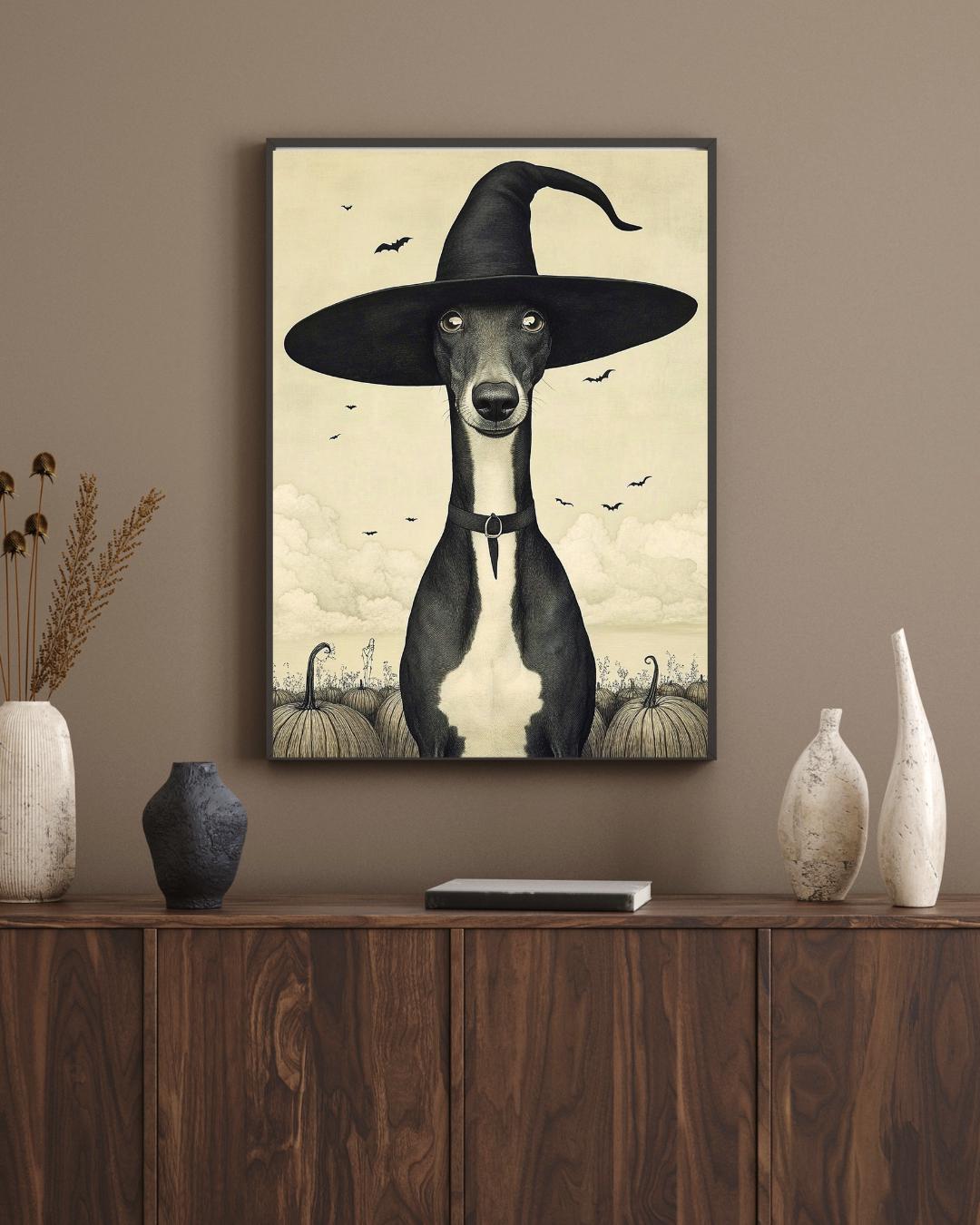 Whippet Witch Print Halloween Greyhound Decor Whippet Wall Art Spooky ...