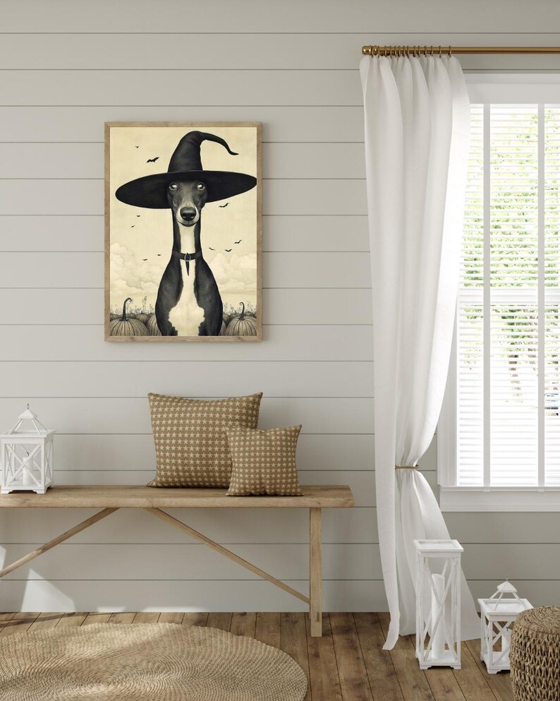Whippet Witch Print Halloween Greyhound Decor Whippet Wall Art Spooky ...