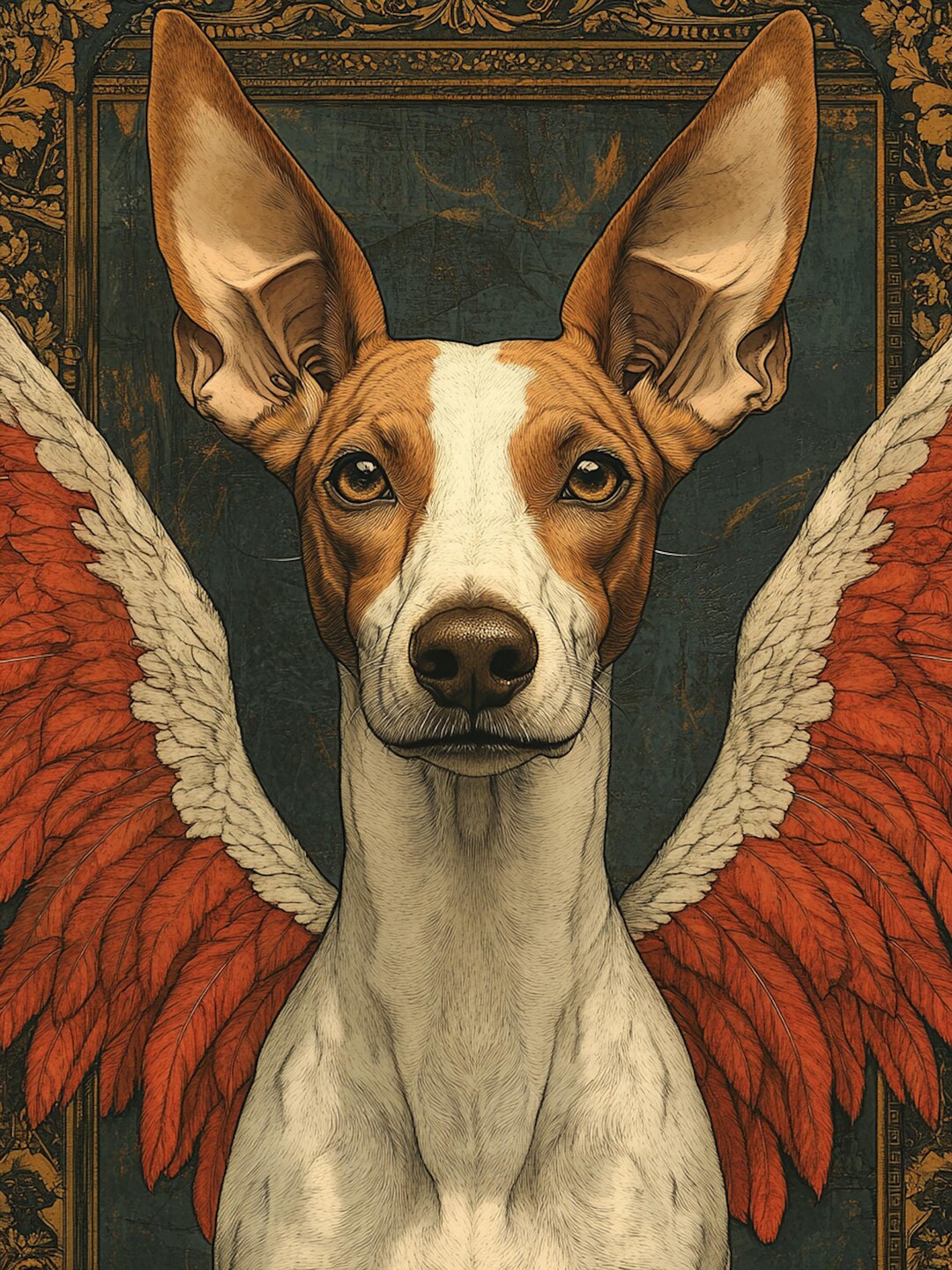 Angel Whippet Art Print Red Winged Greyhound Illustration Unique ...