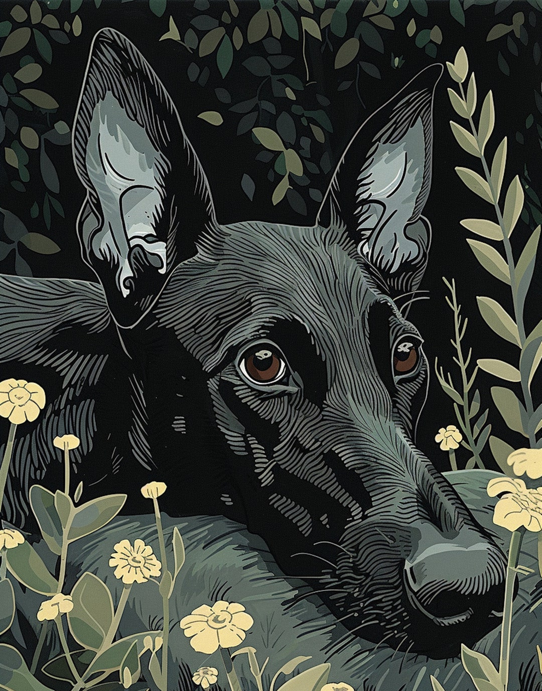 Dark Hound Digital Art Print Elegant Hound Dog Digital Download ...
