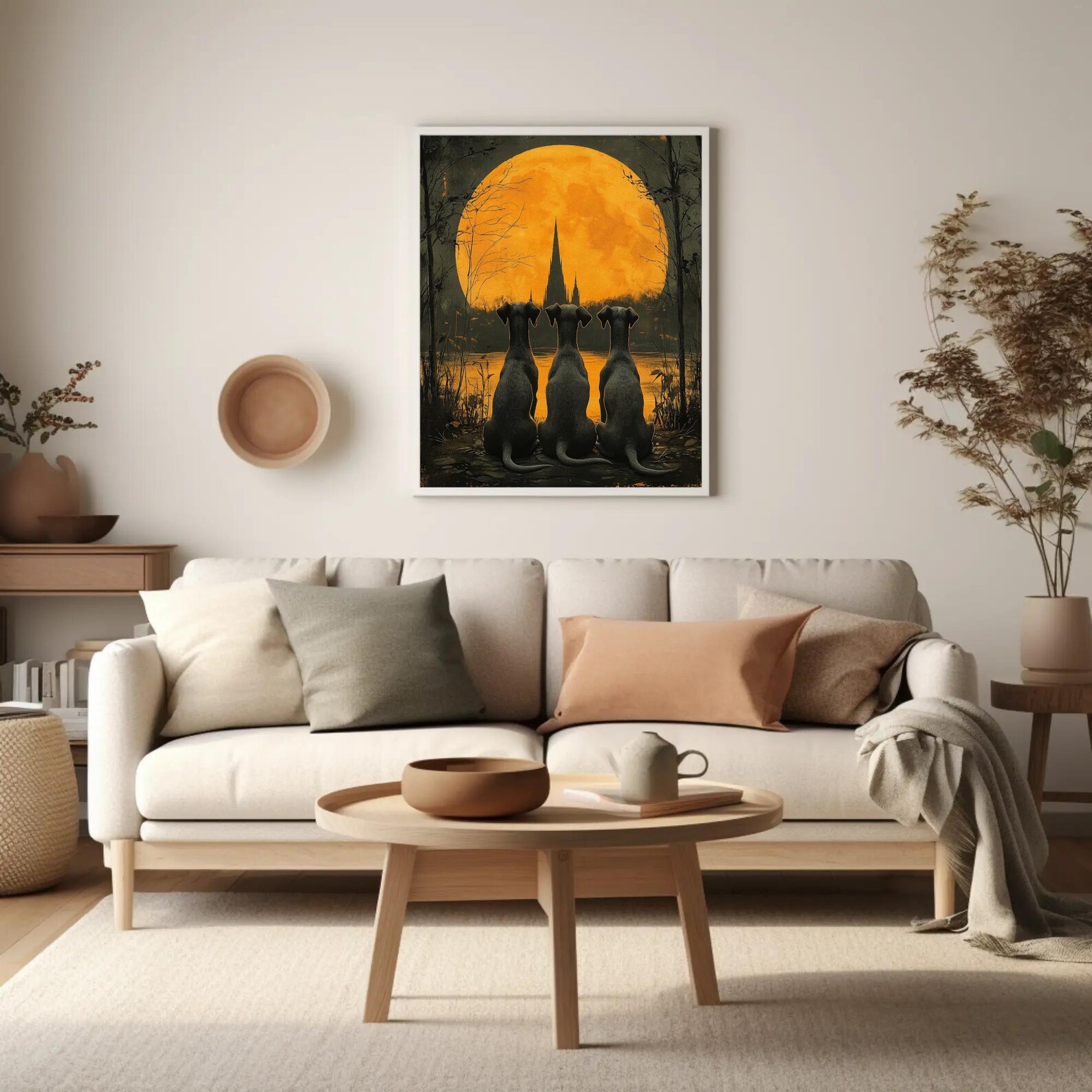 Greyhound Trio Wall Art - Full Moon Digital Print - Whippet Silhouette ...