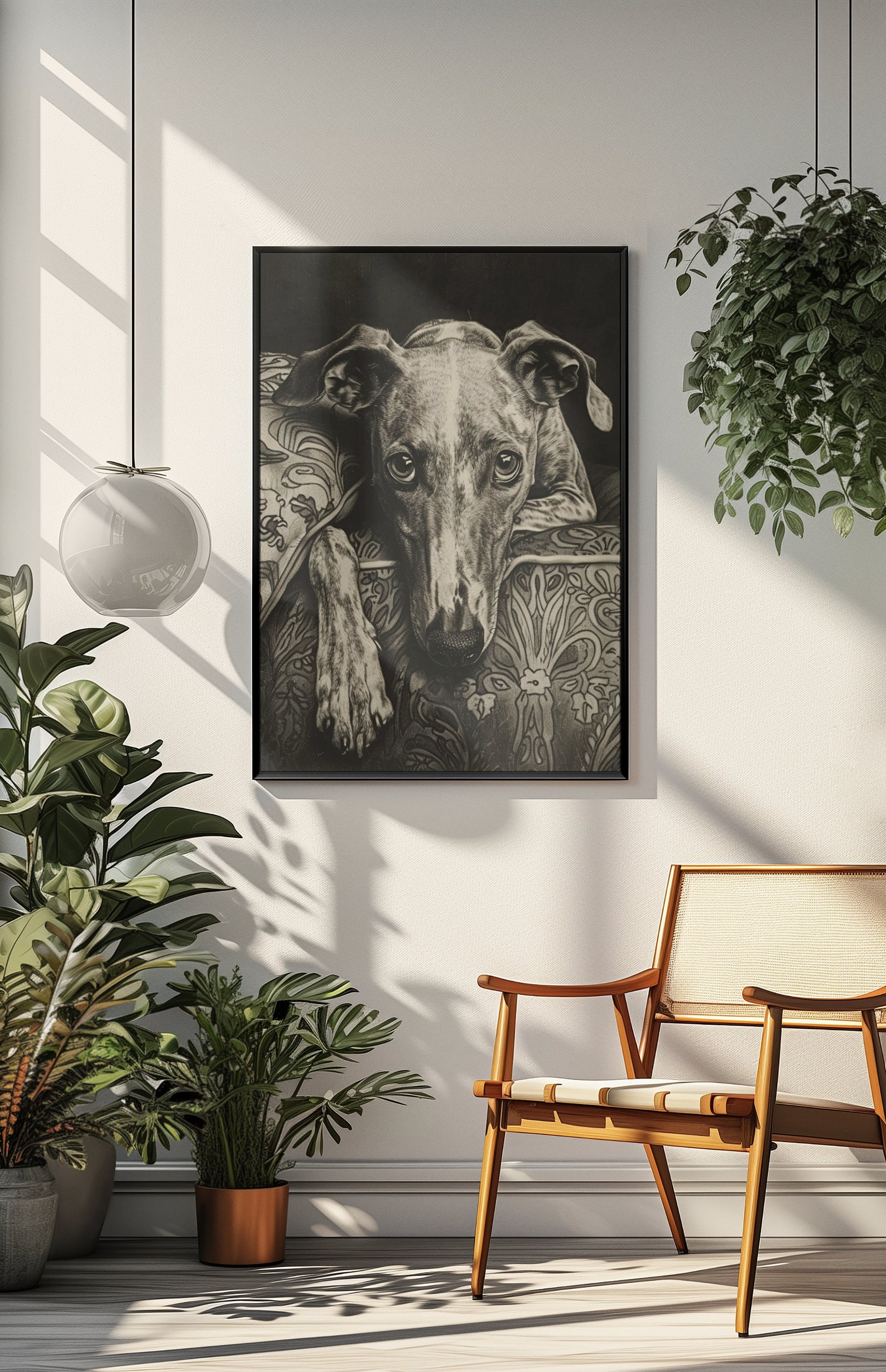 Whippet Etched Style Portrait Art Print Whippet Lovers Decor Whippet ...