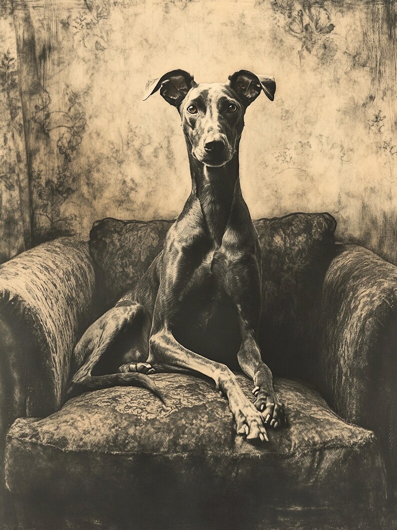 Vintage Greyhound Portrait - Elegant Dog Wall Art - Greyhound Lover ...