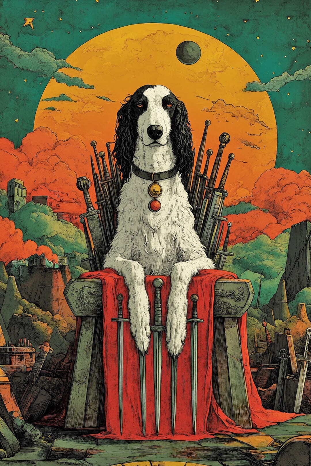 Regal Hound on Throne Illustrated Art Print Fantasy Dog Lovers Wall Art ...