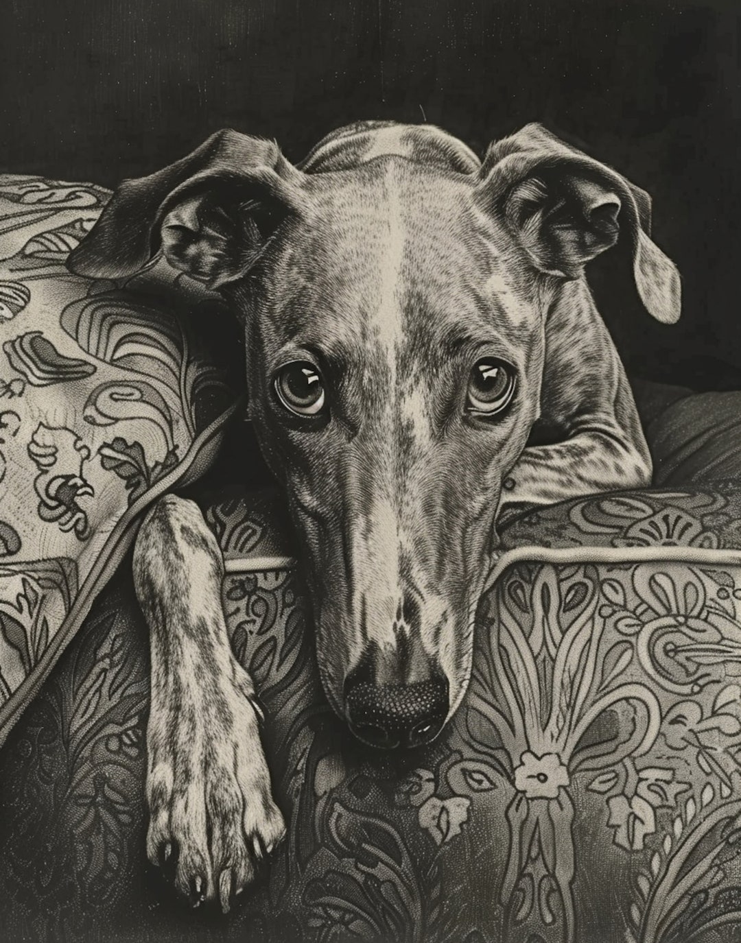 Etched Whippet Portrait Art Print: Black and White Dog Decor (digital ...