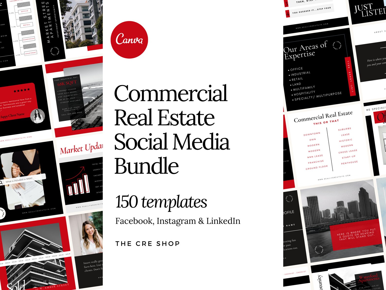 Commercial Real Estate Social Media Templates: 150 Canva Posts (digital ...