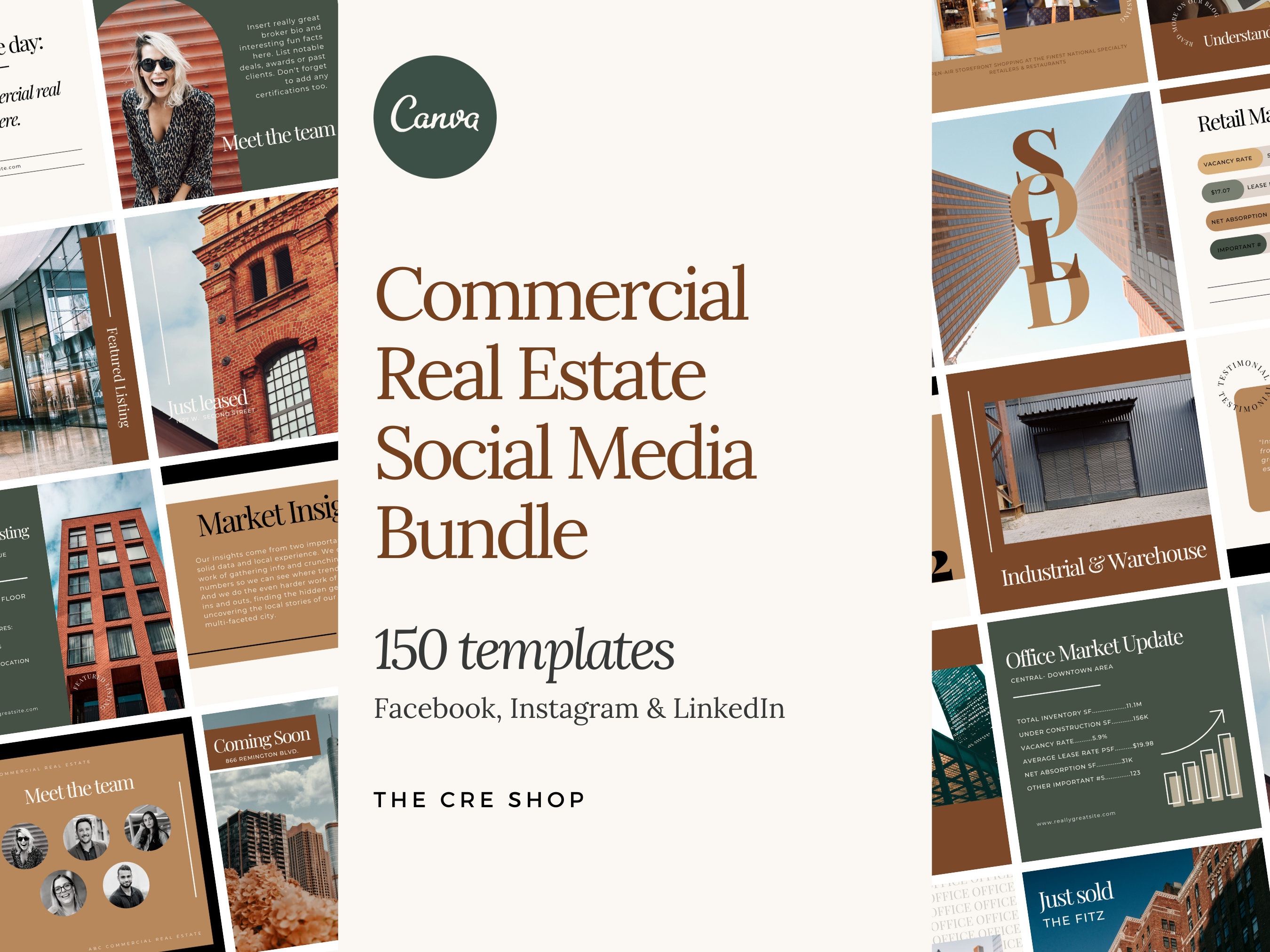 Commercial Real Estate Social Media Templates: 150 Canva Posts (digital ...