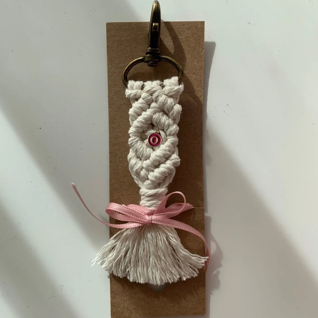 Personalized Macrame Keychain Letter Pink/gold - Etsy