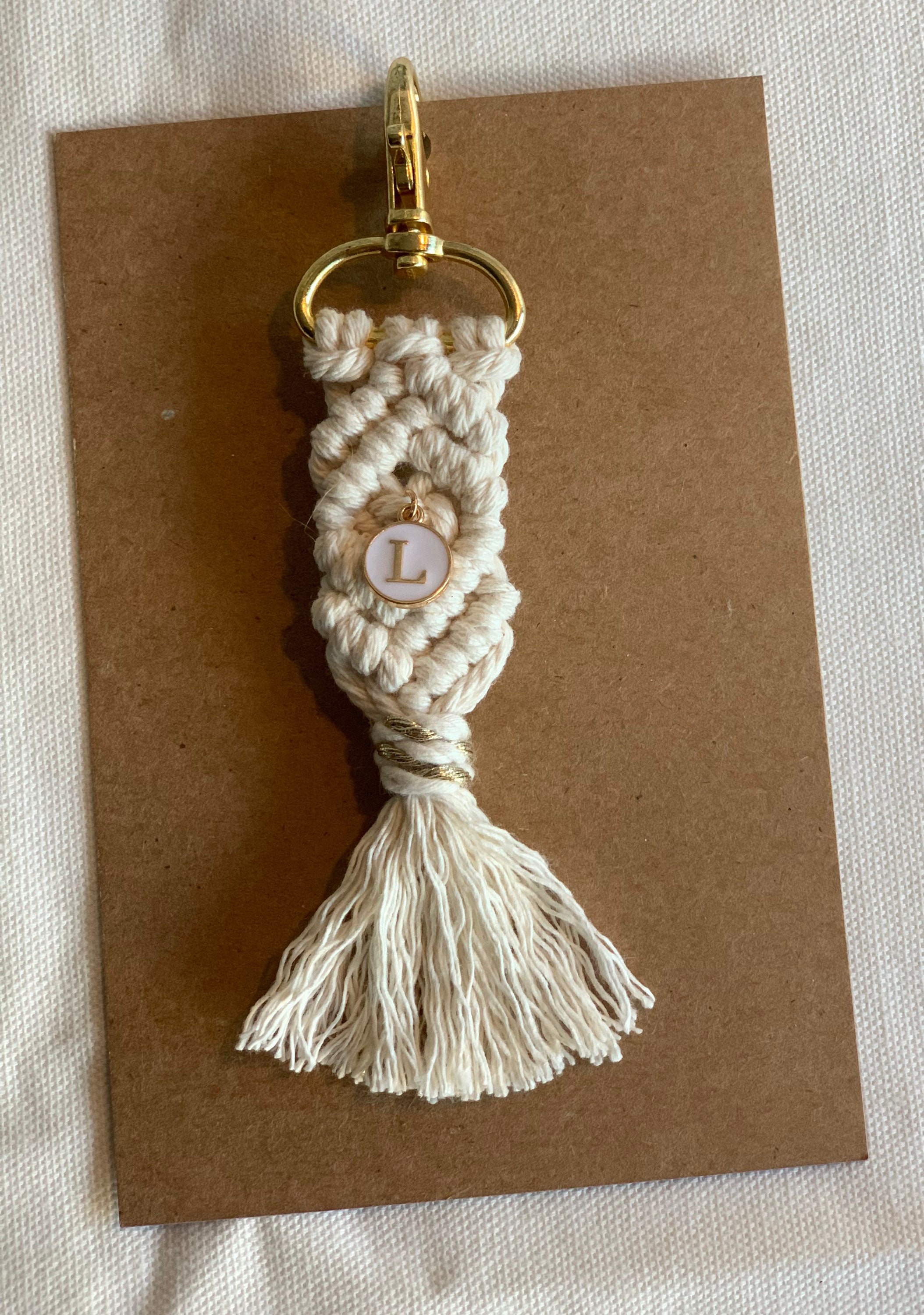 Personalized Macramé Keychain Letter Pink/gold - Etsy