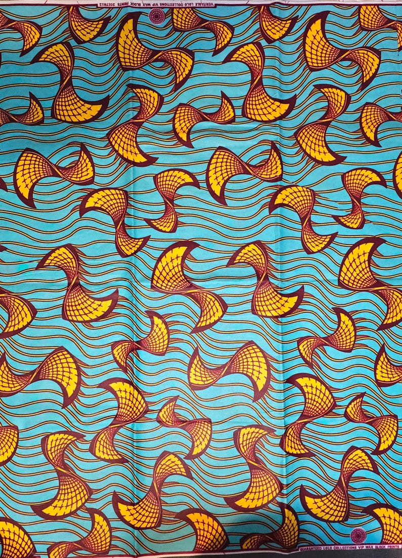 African Print Fabric: Turquoise, Yellow, Brown. 45/46" Wide. 100% ...