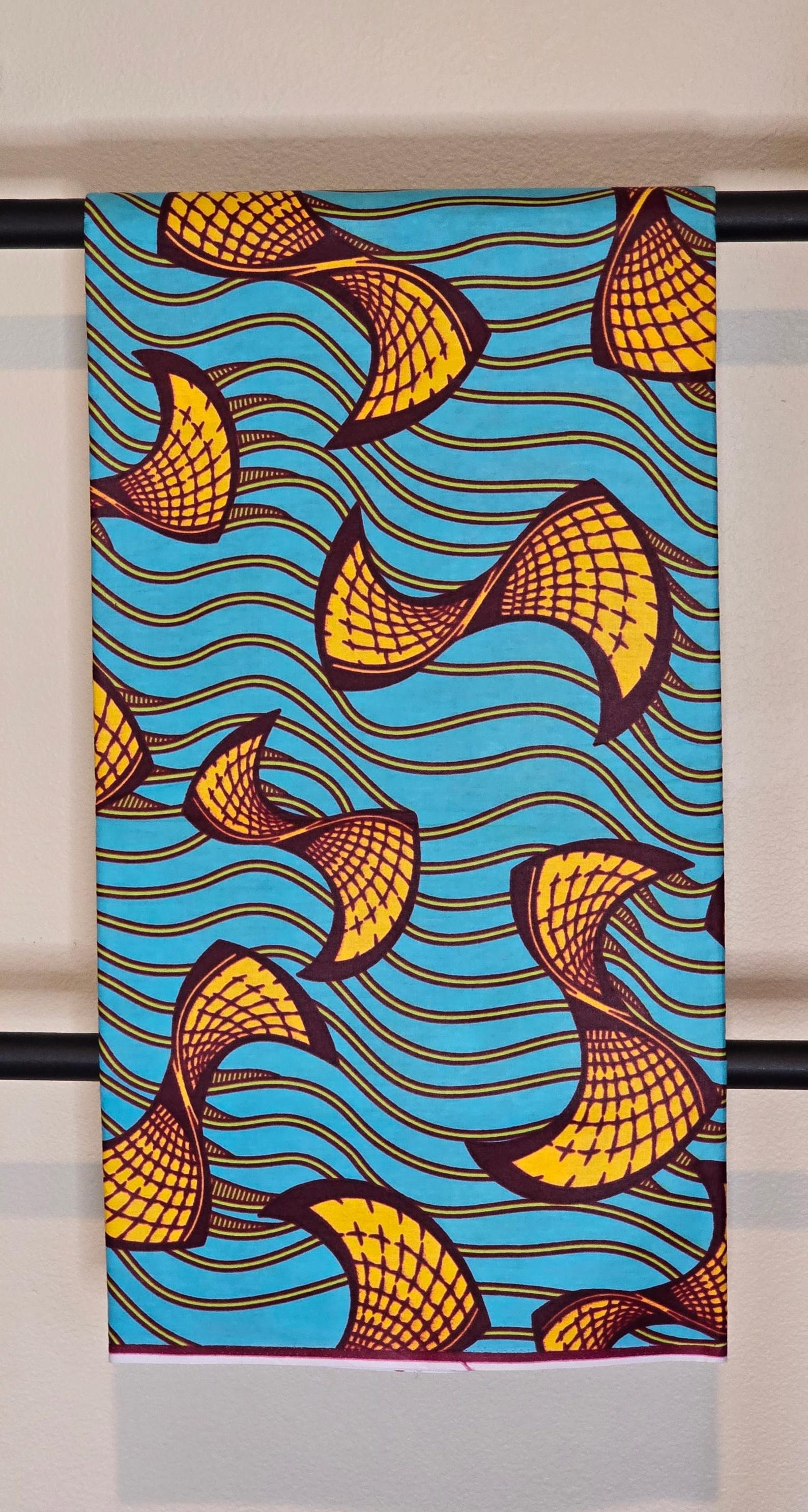 African Print Fabric: Turquoise, Yellow, Brown. 45/46" Wide. 100% ...