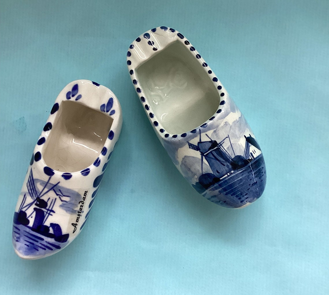 1960s Dutch Blue and White Ceramic Clogs - Etsy