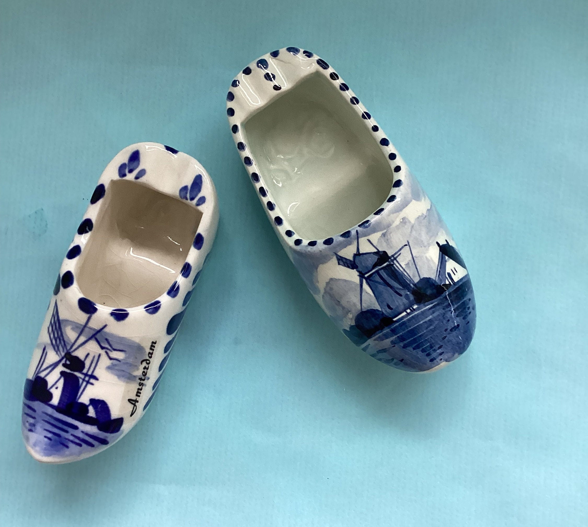 1960s Dutch Blue and White Ceramic Clogs - Etsy