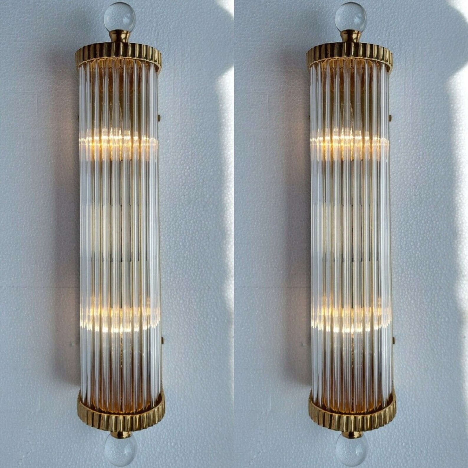 Pair of Vintage Art Deco Brass & Glass Rod Ship Light Fixture Wall ...
