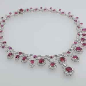 Lab Created Ruby Necklace High Jewelry for Women 925 Sterling Silver ...