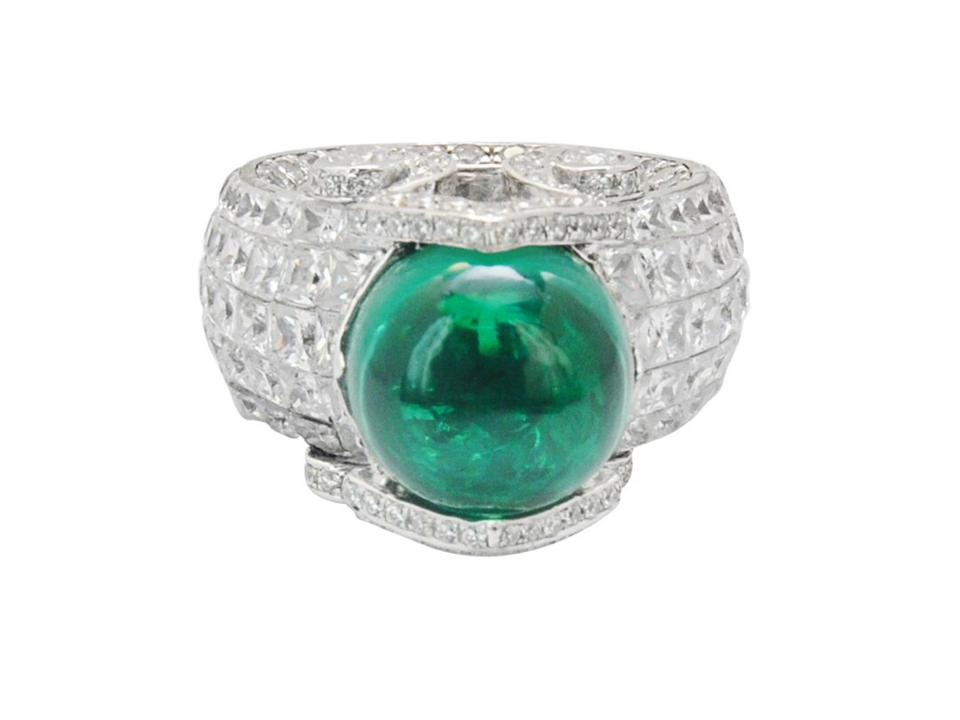 Cocktail Ring for Women Green Round Shape Cabochon Designer Jewelry 925 ...