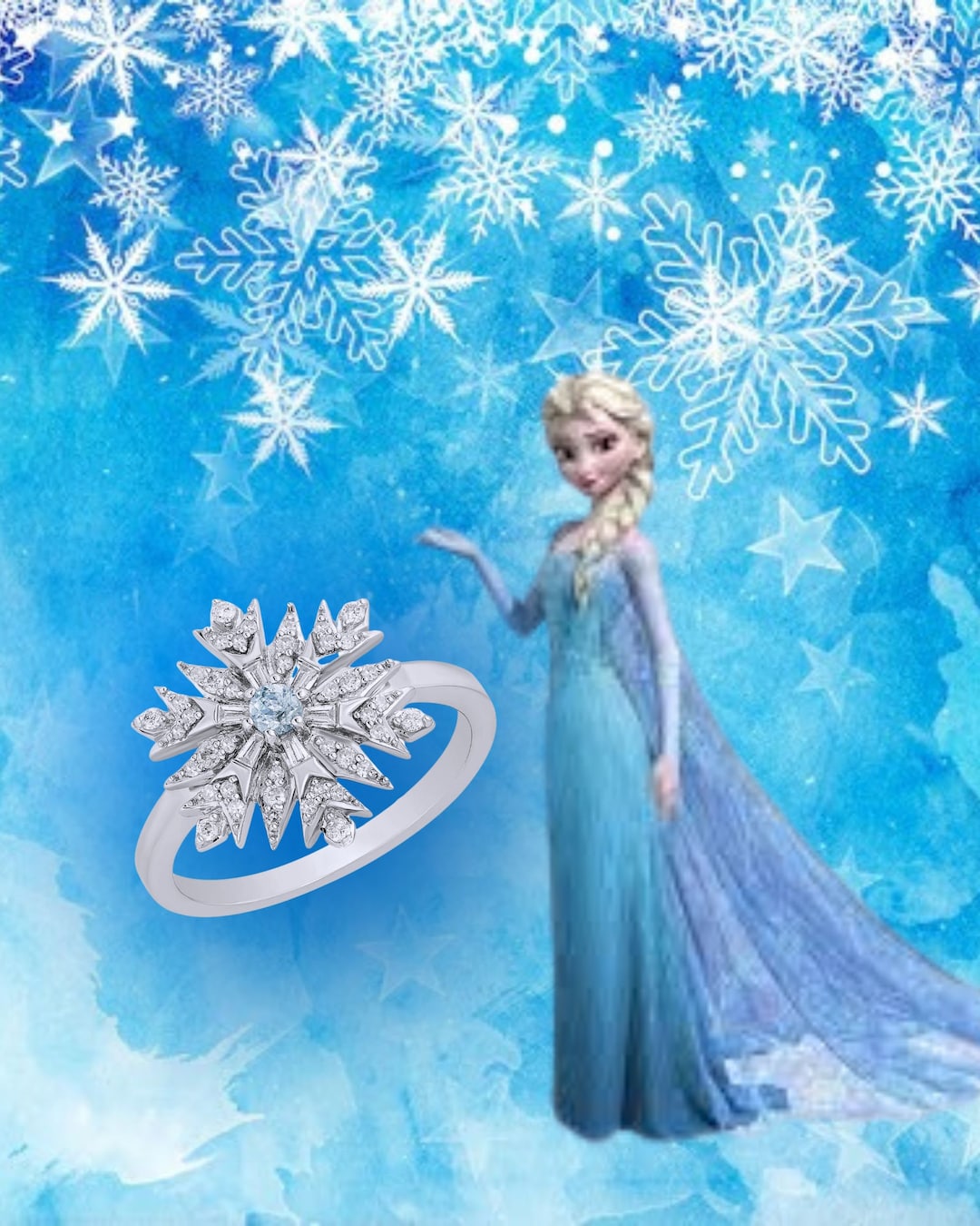 Disney Princess Elsa Glorious Snowflake Ring, Solitaire Floral Diamond ...