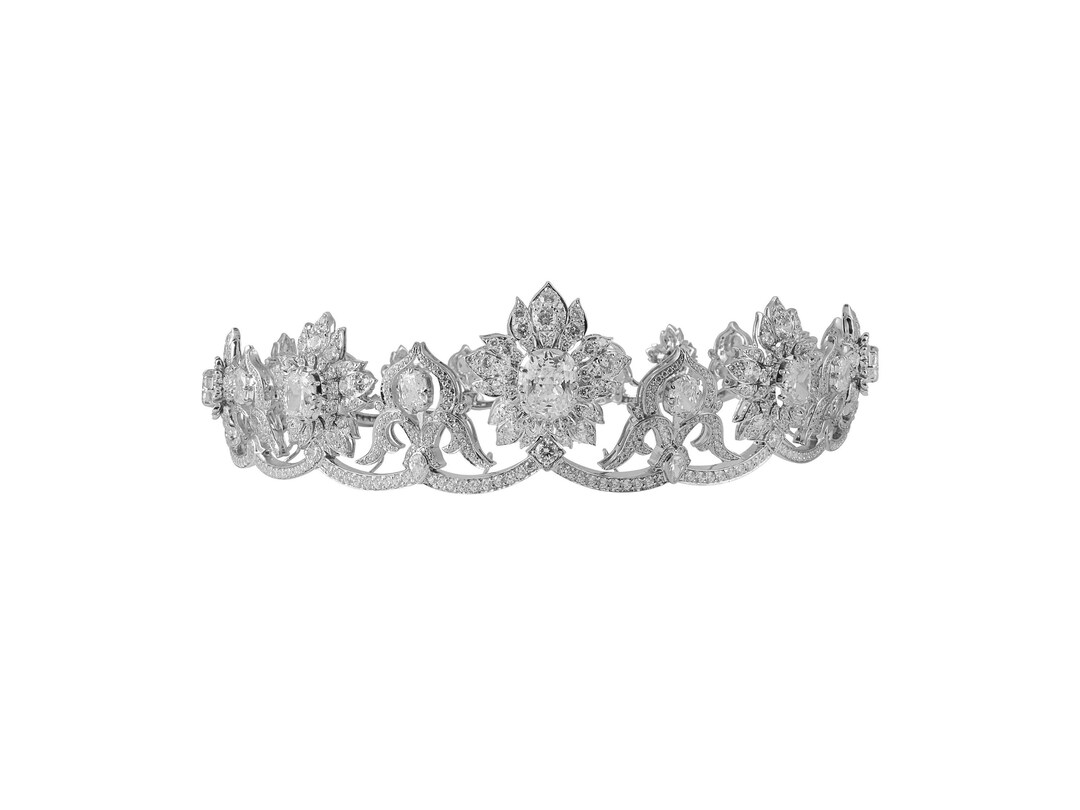 Victorian Style Floral Tiara for Women 925 Sterling Silver Cubic ...