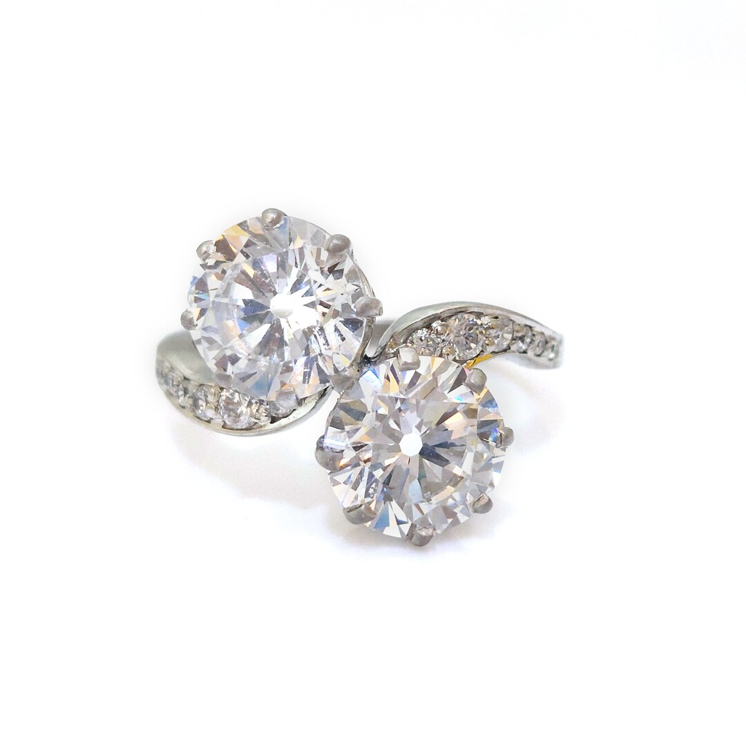 Bypass Ring for Women 925 Sterling Silver White Round-cut Handmade ...