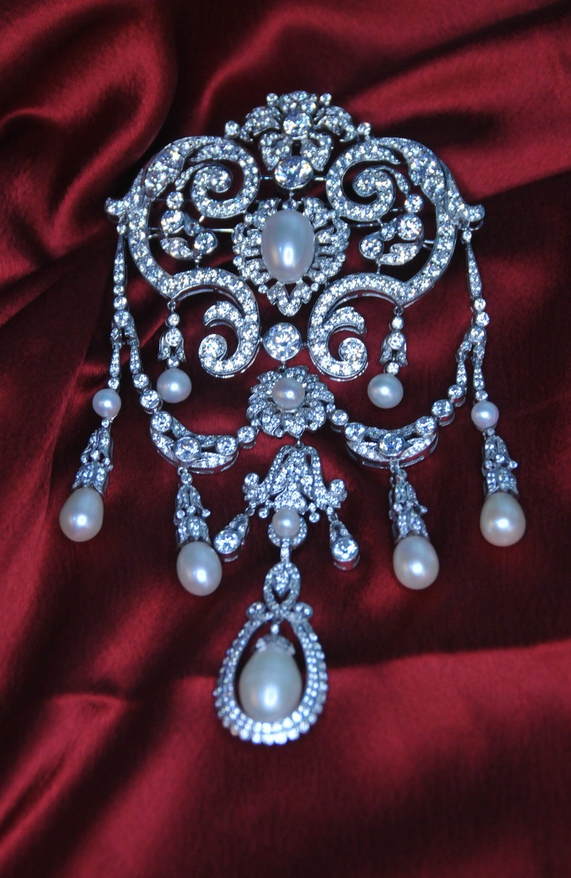 White Pearl Studded Diamond Stomacher Brooch for Women 925 - Etsy