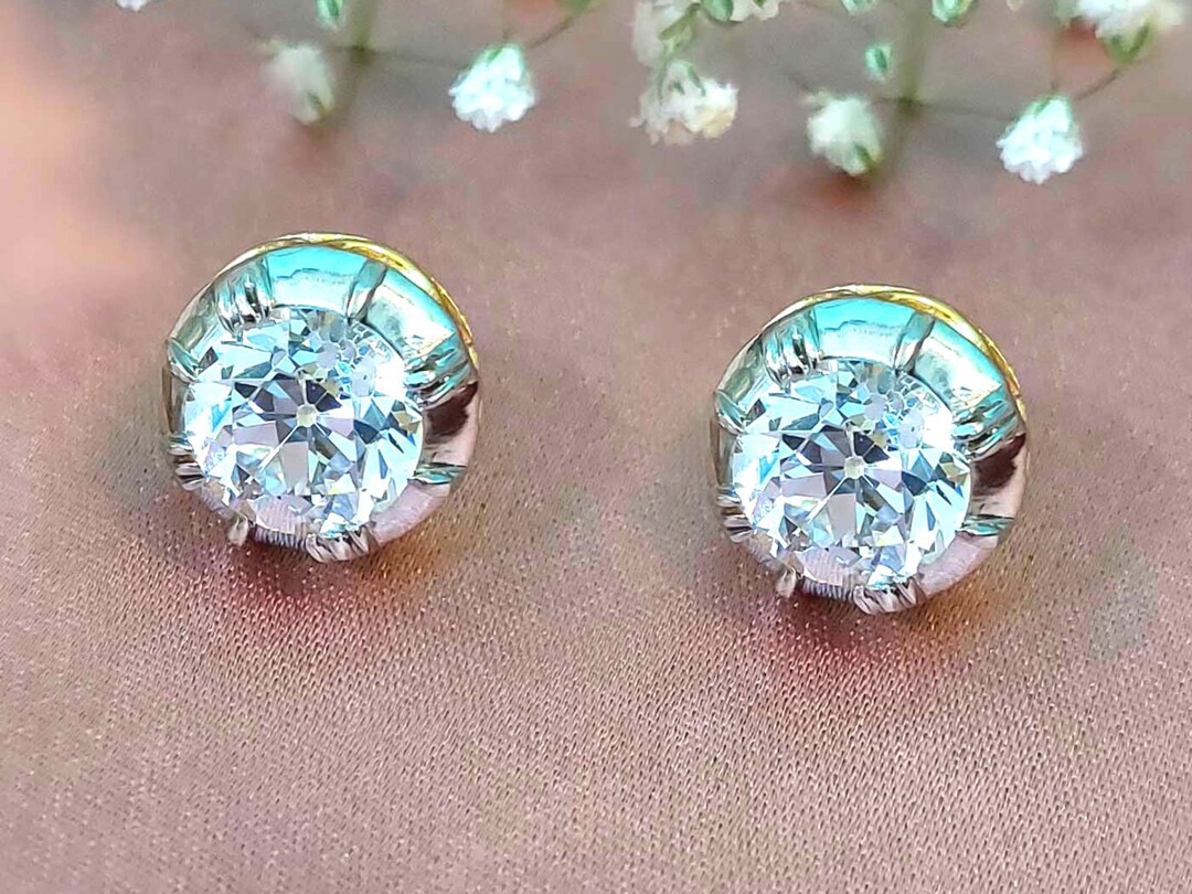 Stud Earrings for Women 925 Sterling Silver White Round-cut CZ Diamond ...