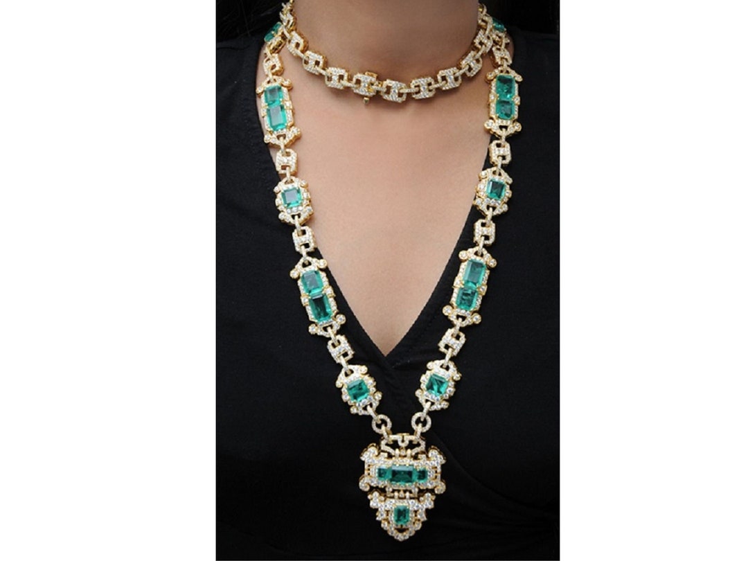 Art Deco Opera Necklace for Women 925 Sterling Silver Cubic Zirconia ...