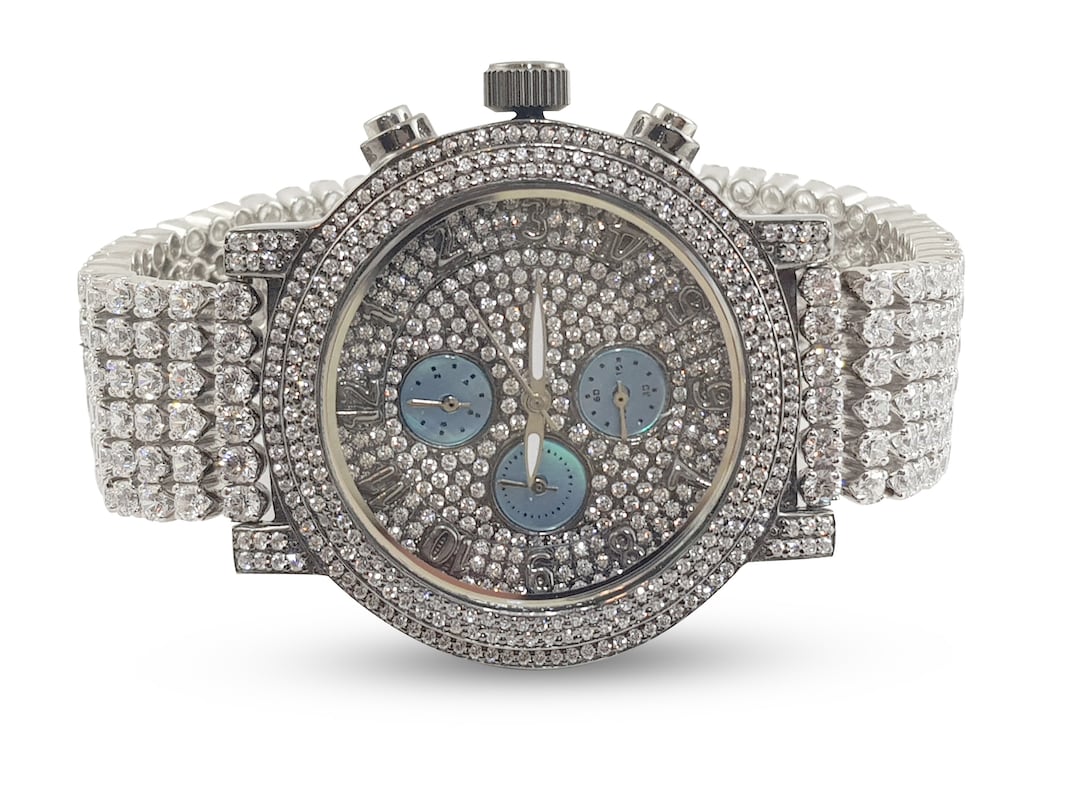 925 Sterling Silver Wrist Watch for Men Diamond Studded Handcrafted ...