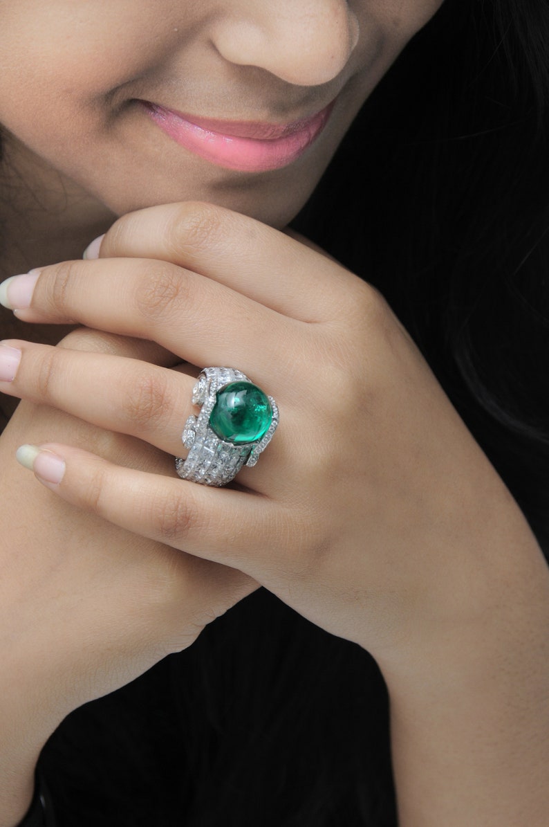 Cocktail Ring for Women Green Round Shape Cabochon Designer - Etsy