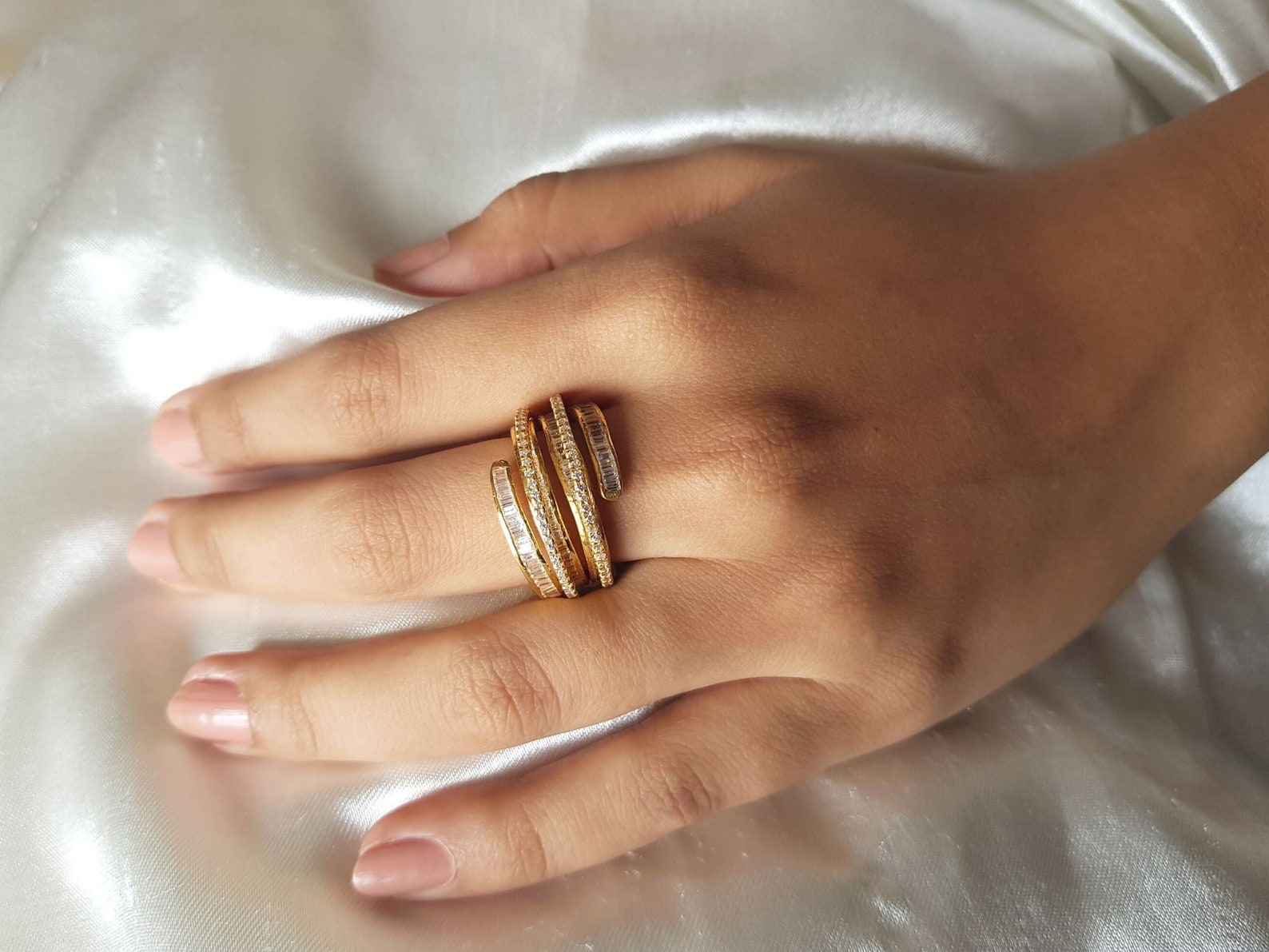 Right Hand Ring for Women 925 Sterling Silver 14k Yellow Gold - Etsy