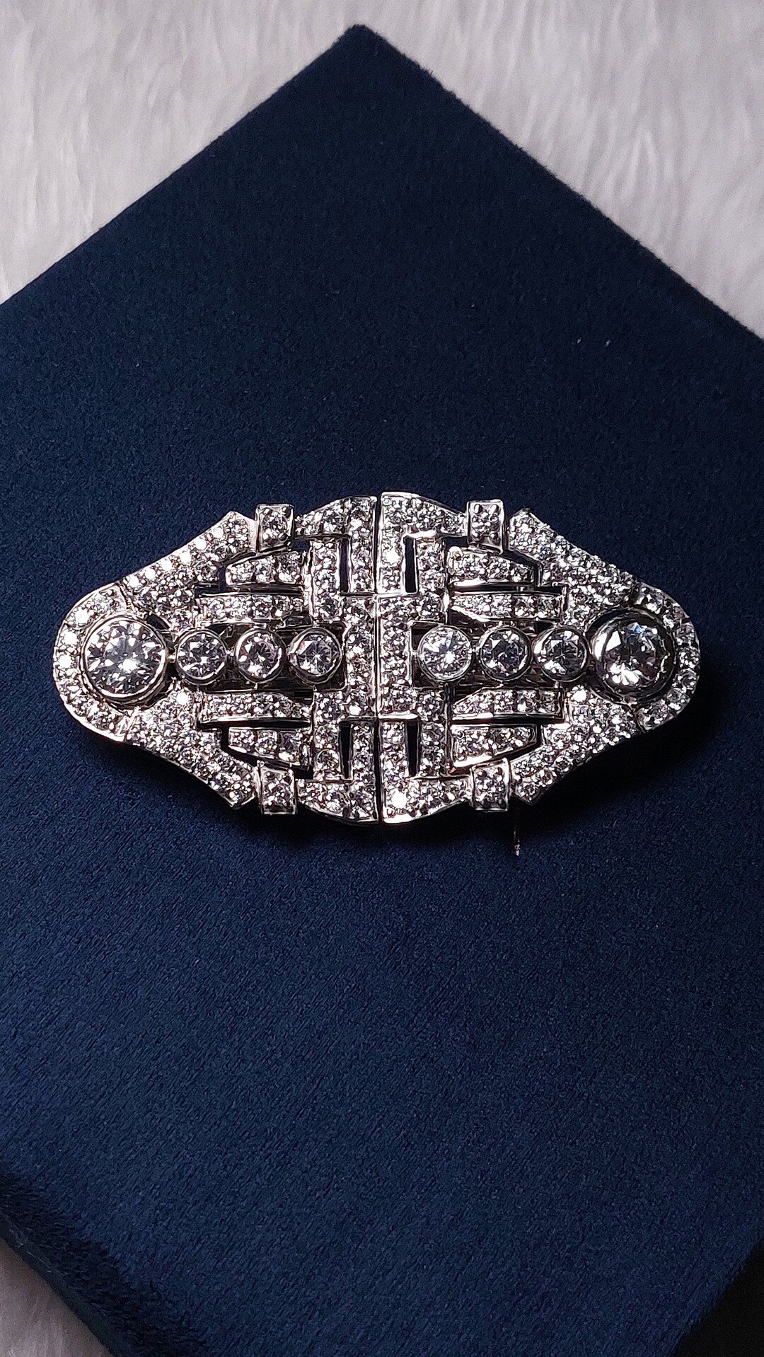 Double Clip Art Deco Brooch, 925 Sterling Silver, Vintage Style ...