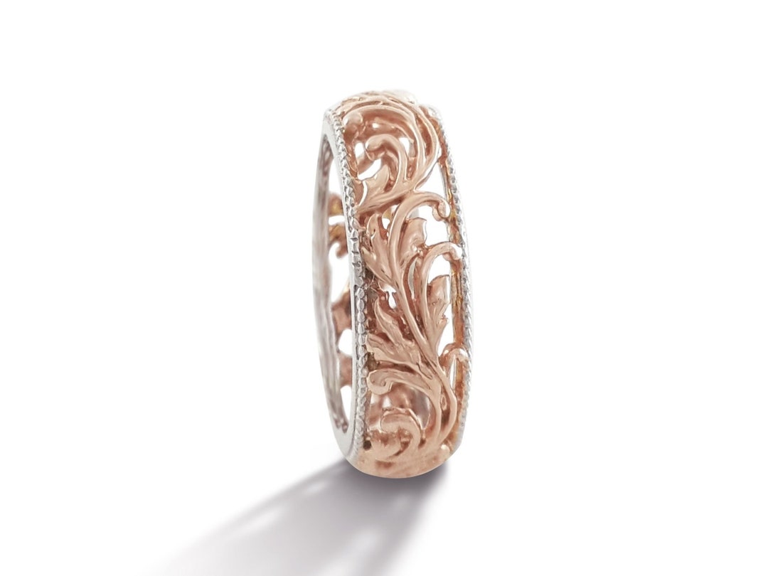 Band Ring for Women 925 Sterling Silver 14k Rose Gold Plated Vintage ...