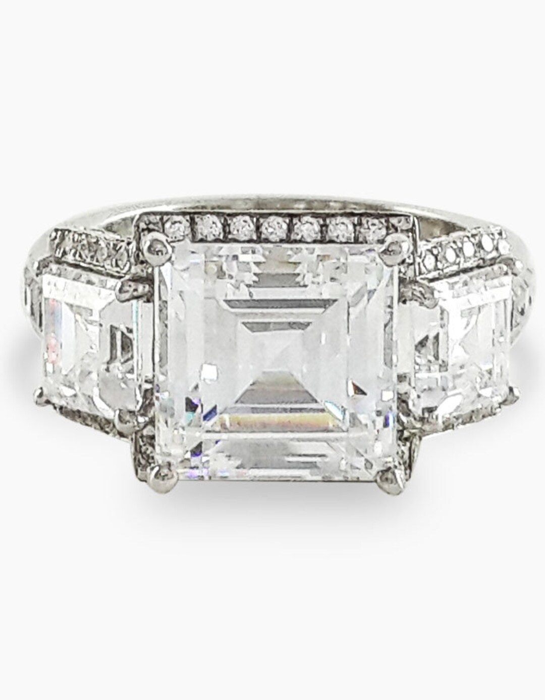 Three Stone 5ct Square Shape Ring for Women Handmade CZ Party Wear 925 ...